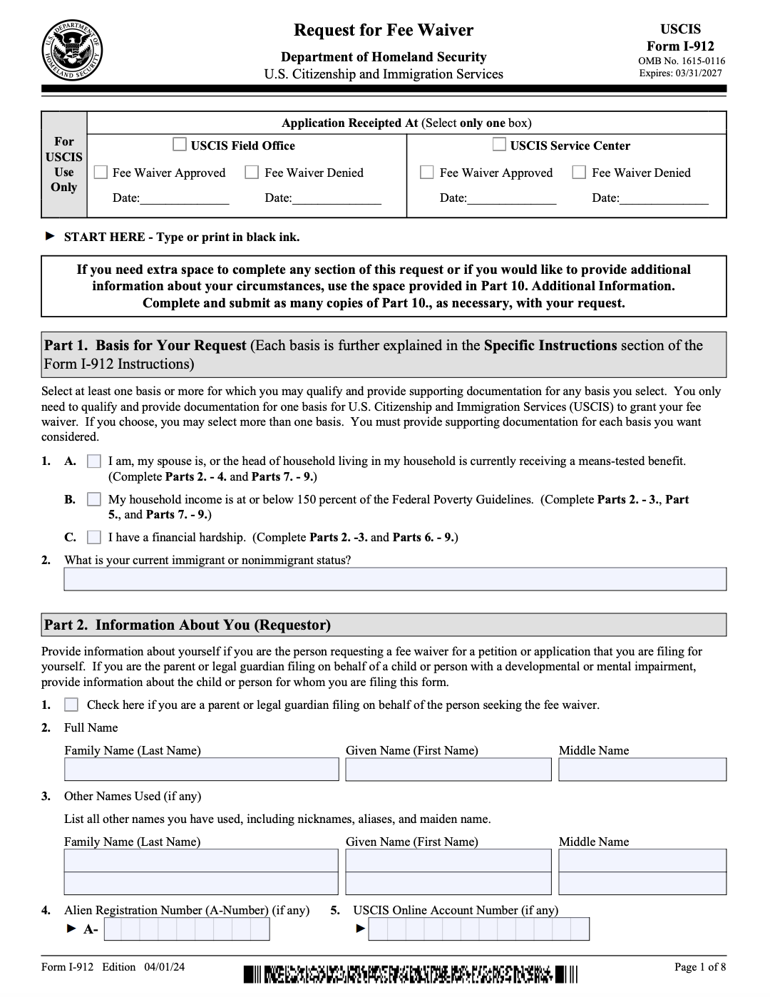I-912: Find Out if You Qualify for a Fee Waiver