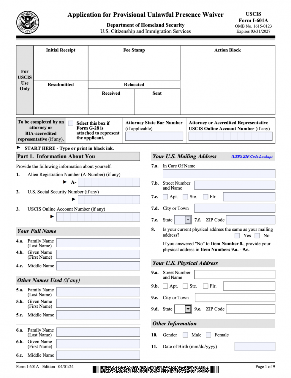 Form I-601A Current Processing Times: January 2026