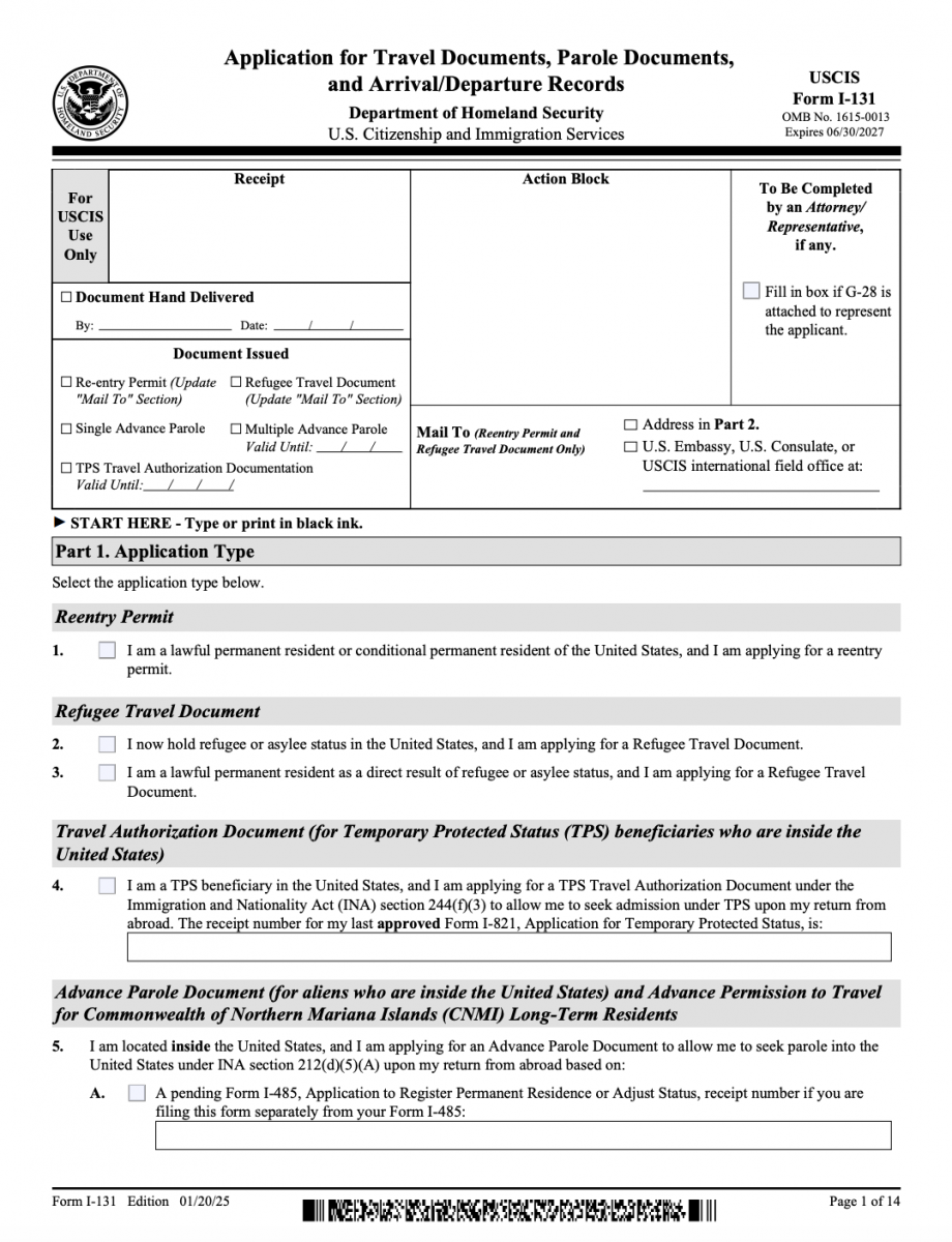 Form I-131 Processing Times: December 2025